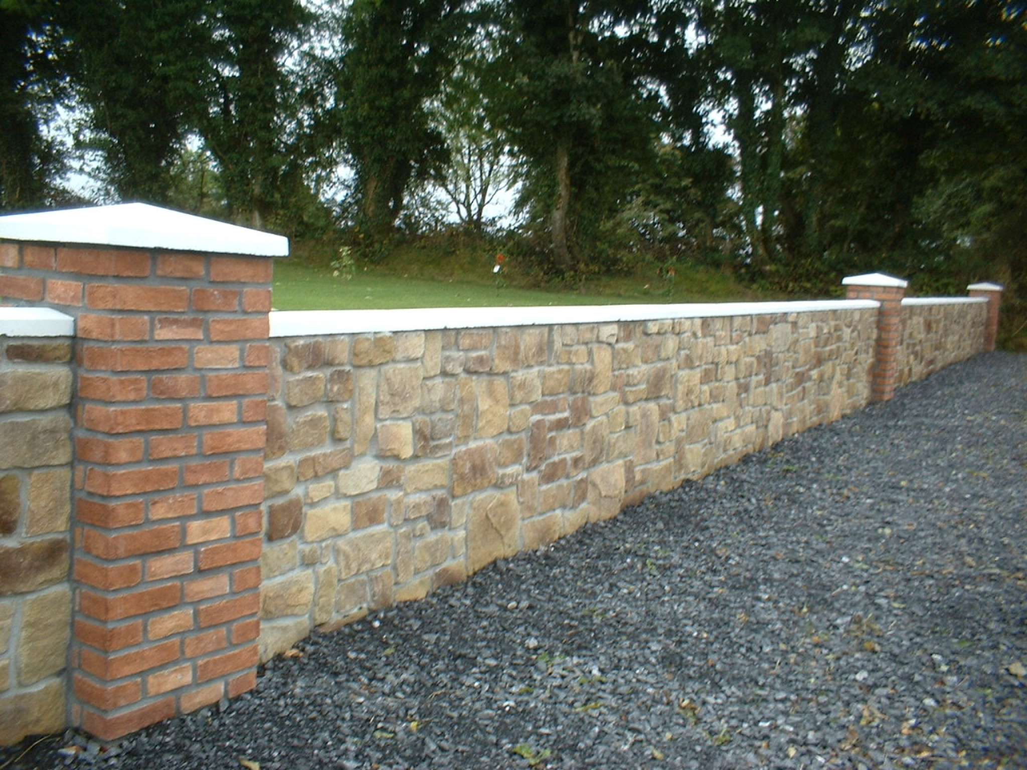 Keramos Brick Pillars with C/W Edged Sandstone Wall | Fernhill Stone